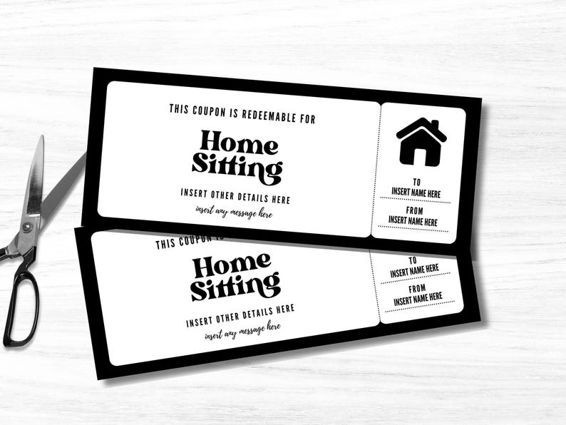 Editable House Sitting Coupon, Custom House Watching Gift Certificate ...