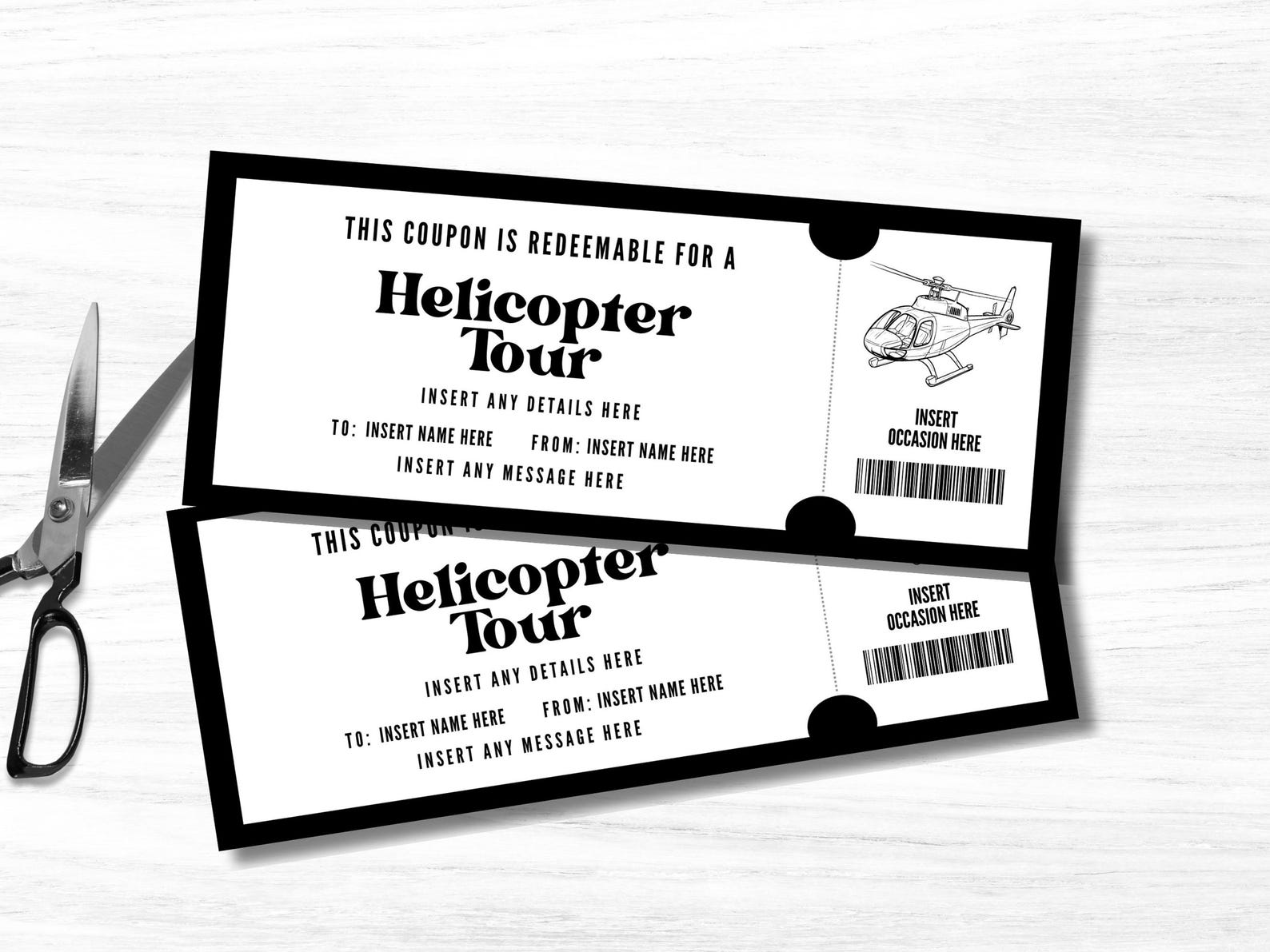 Editable Helicopter Tour Ticket Template, Printable Helicopter Ride ...