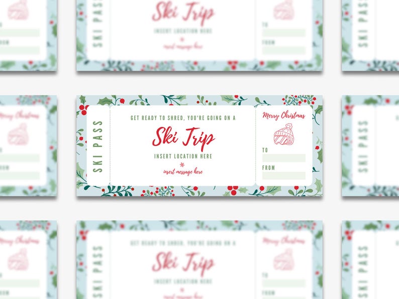 Editable Ski Lift Ticket Template, Custom Christmas Ski Trip Coupon ...