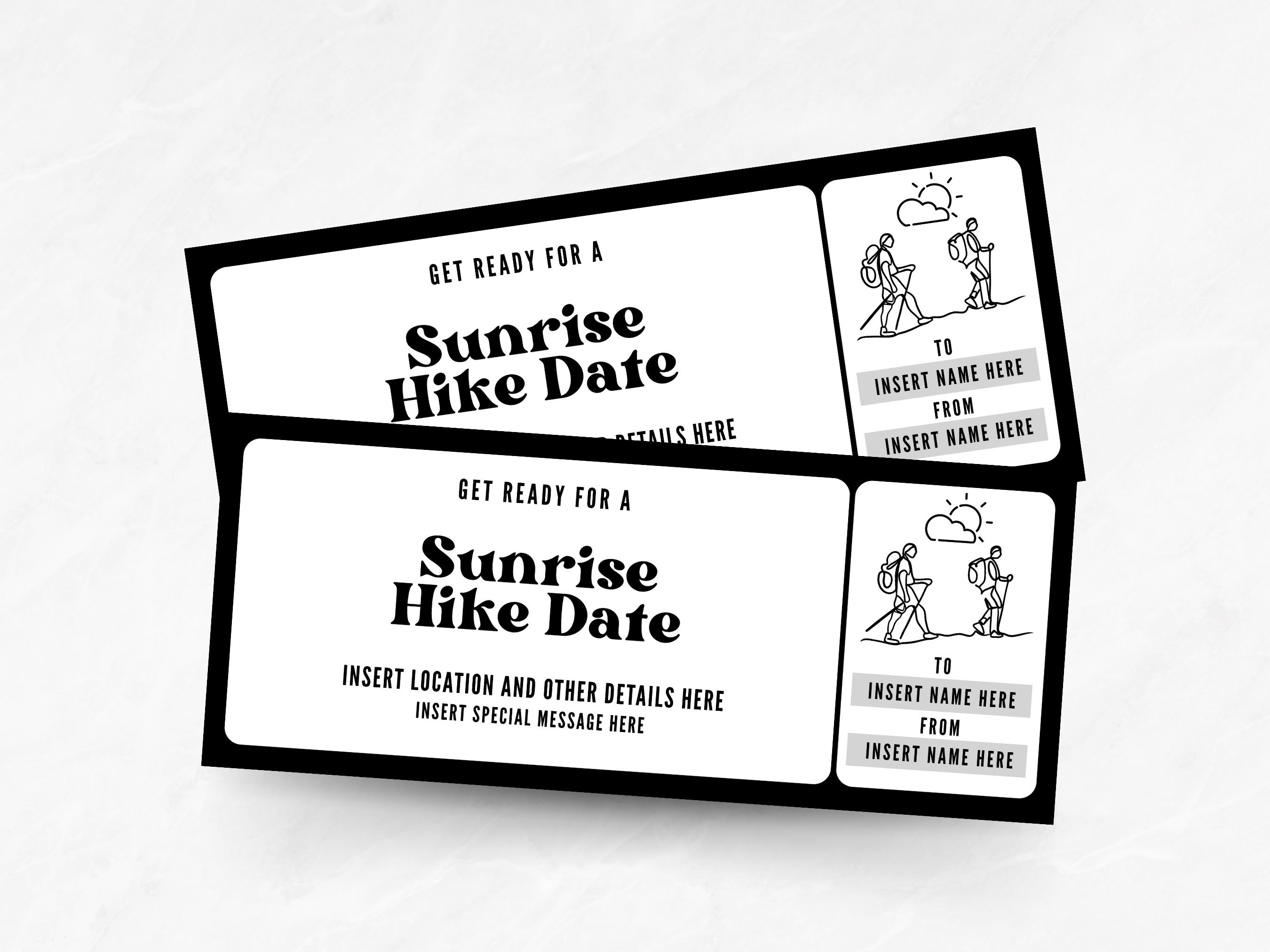 Editable Sunrise Hike Date Coupon, Custom Sunrise Hiking Gift ...