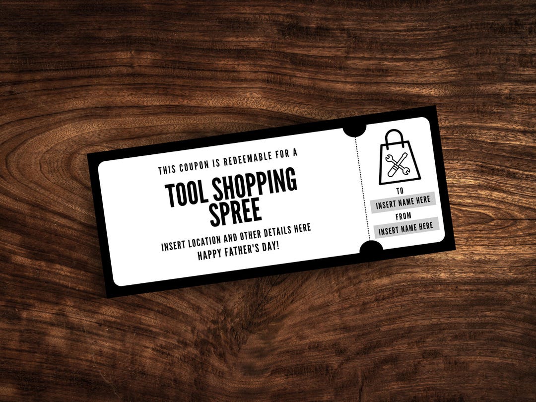 Editable Tool Shopping Gift Certificate, Custom Hardware Shopping ...
