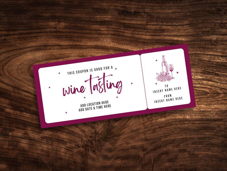 Printable Wine Tasting Coupon Template, Editable Winery Ticket Template ...