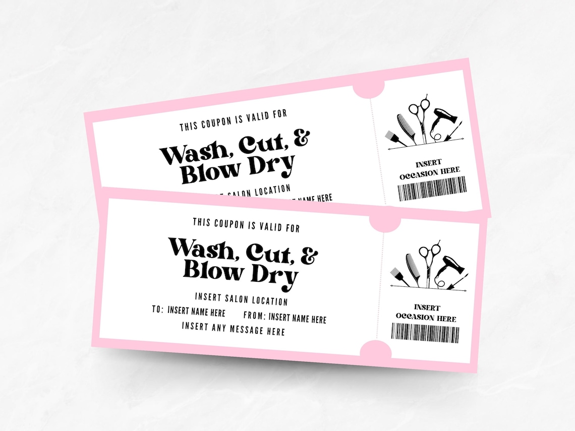 Editable Wash, Cut, and Blow Dry Coupon, Printable Salon Service Ticket ...