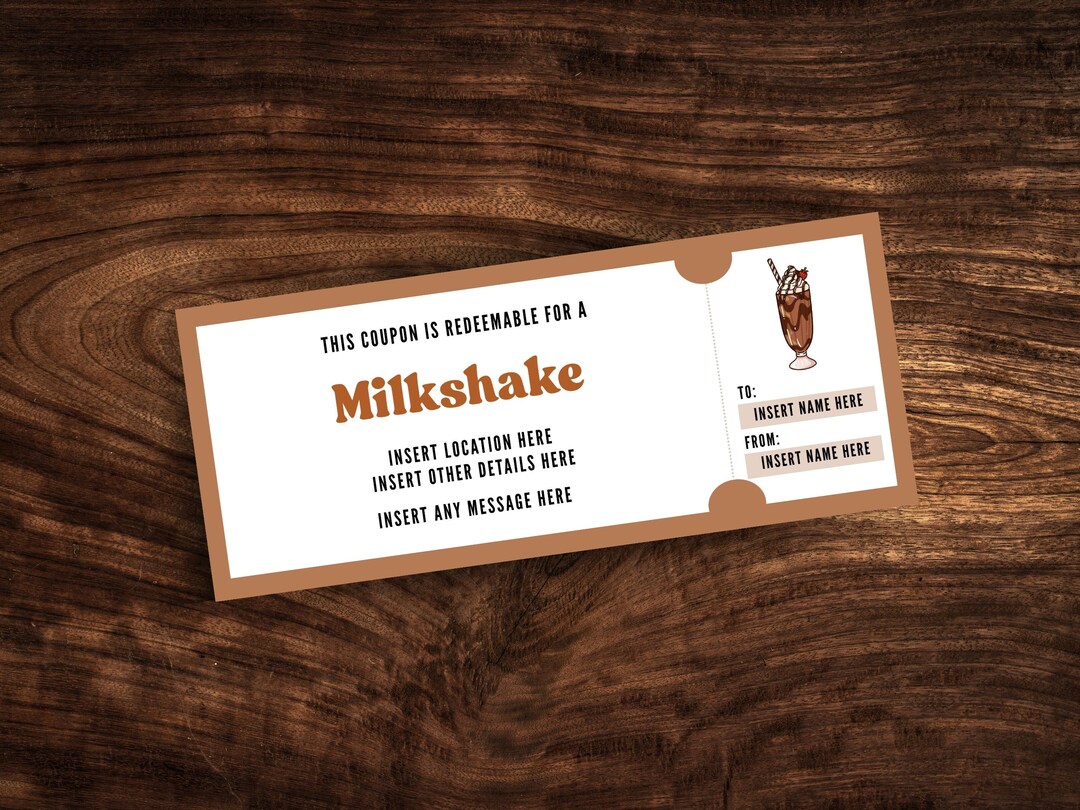 Editable Milkshake Coupon, Custom Milkshake Date Gift Certificate ...
