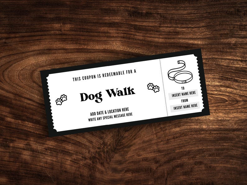 Editable Dog Walk Coupon Template, Custom Dog Walking Ticket Template ...