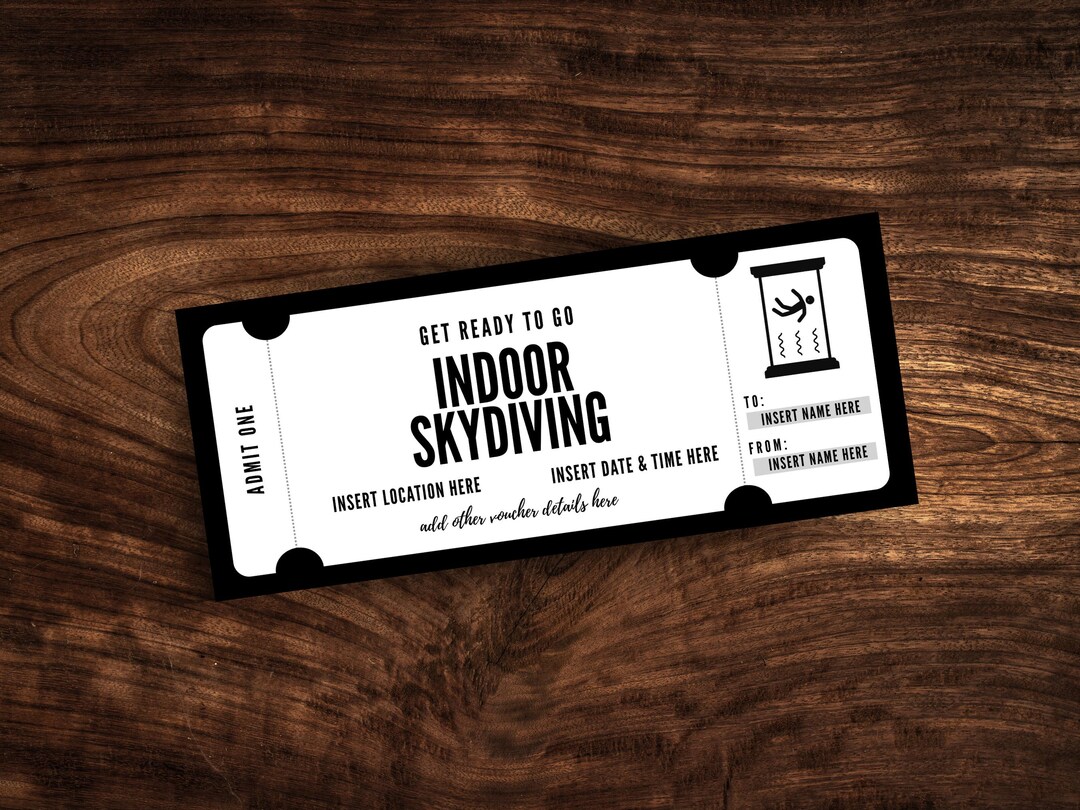 Custom Indoor Skydiving Ticket Template, Editable Indoor Skydiving ...