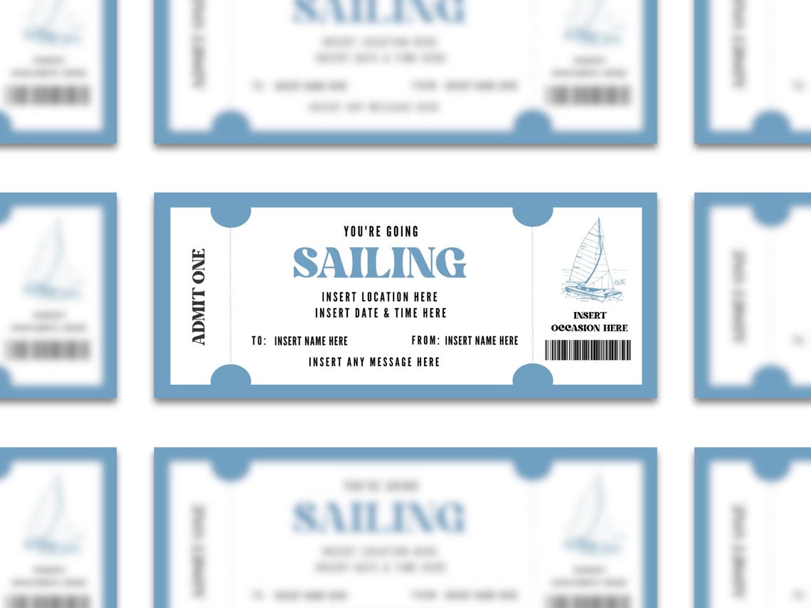 Editable Sailing Trip Ticket, Printable Sail Boat Boarding Pass Coupon ...
