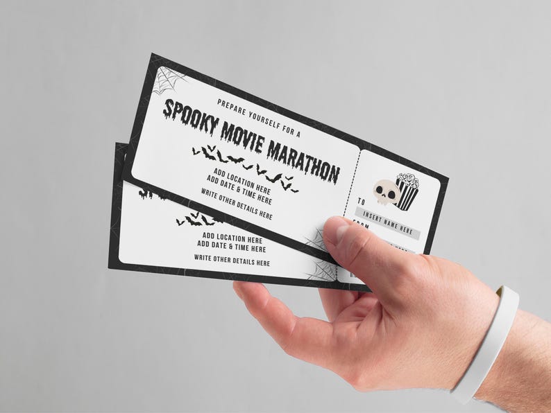 Editable Scary Movie Ticket Template, Custom Halloween Movie Marathon ...