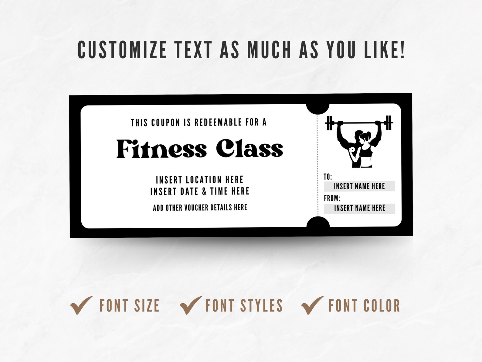 Editable Fitness Class Coupon, Custom Fitness Lesson Ticket Template ...