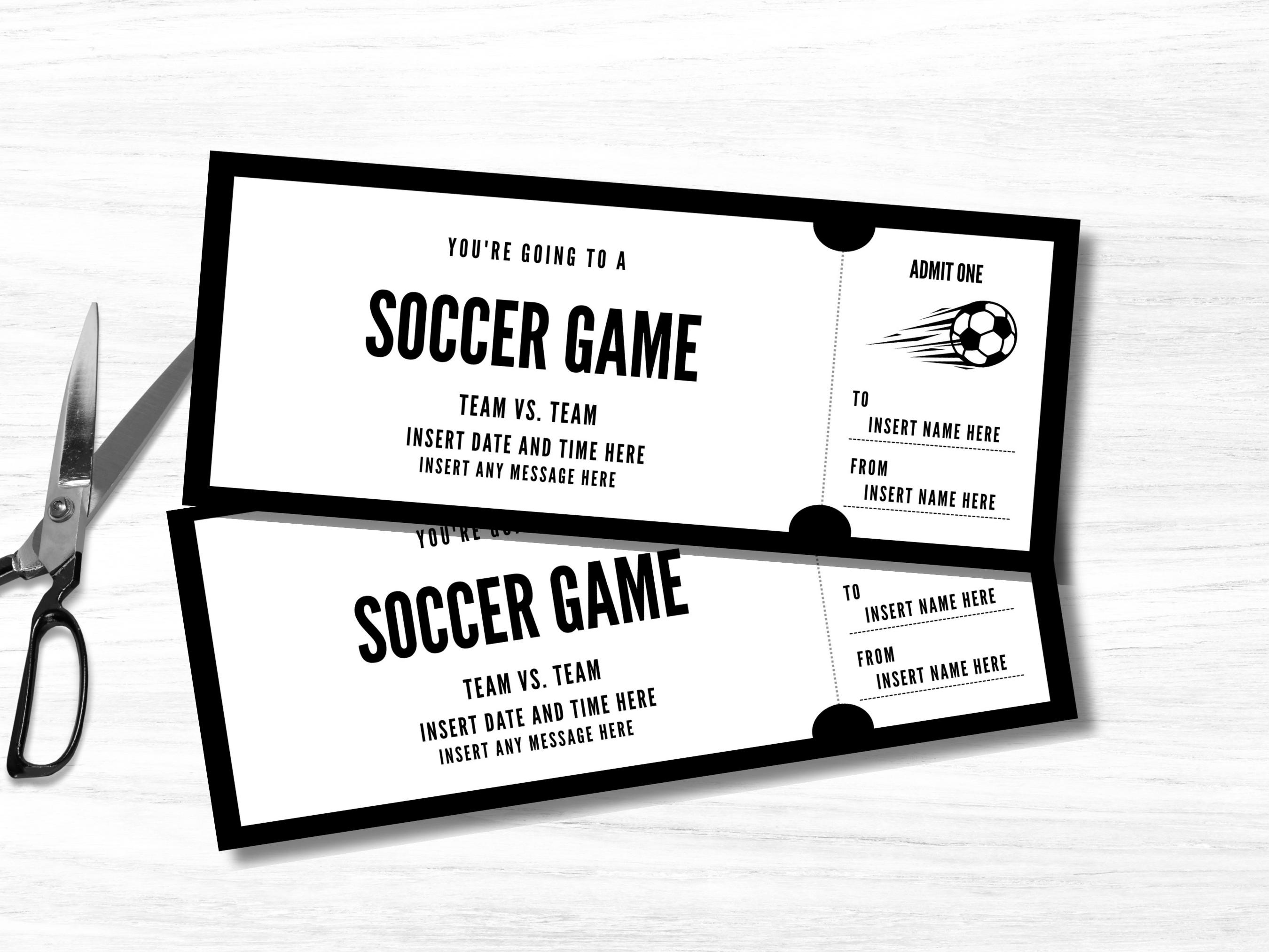 Editable Soccer Game Ticket Template, Printable Football Ticket ...