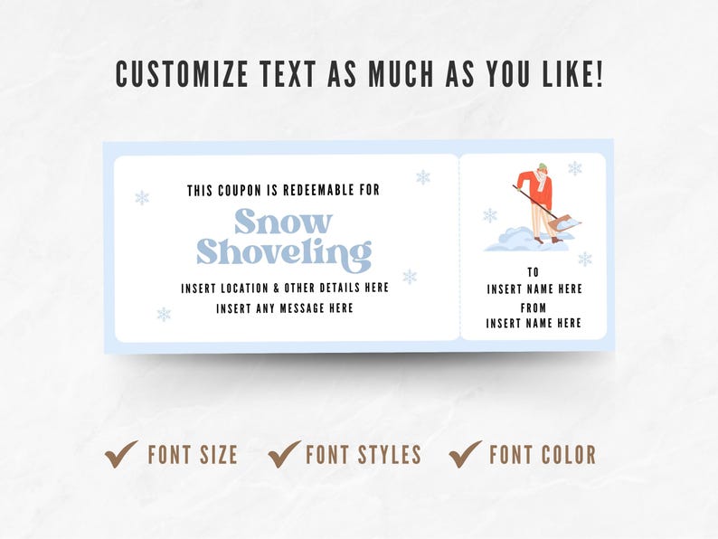 Custom Snow Shoveling Gift Certificate, Editable Snow Blowing Voucher ...
