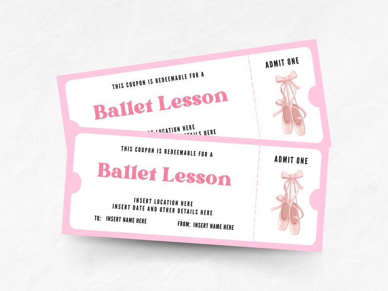 Editable Ballet Lesson Coupon, Custom Ballet Lessons Ticket Template ...