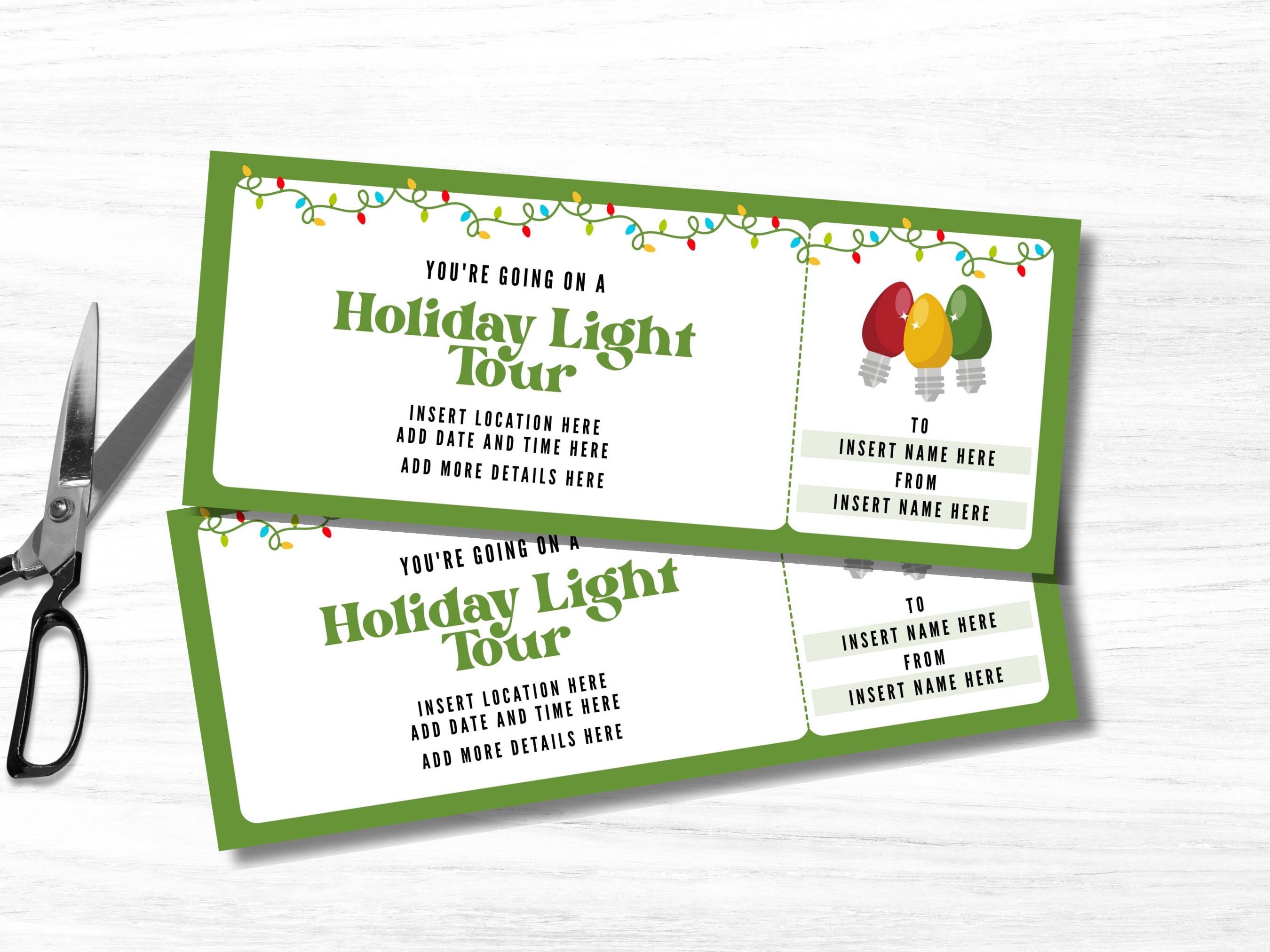Editable Holiday Light Tour Ticket Template, Custom Christmas Light ...