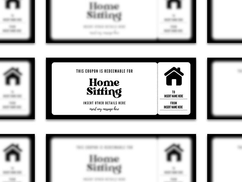 Editable House Sitting Coupon, Custom House Watching Gift Certificate ...