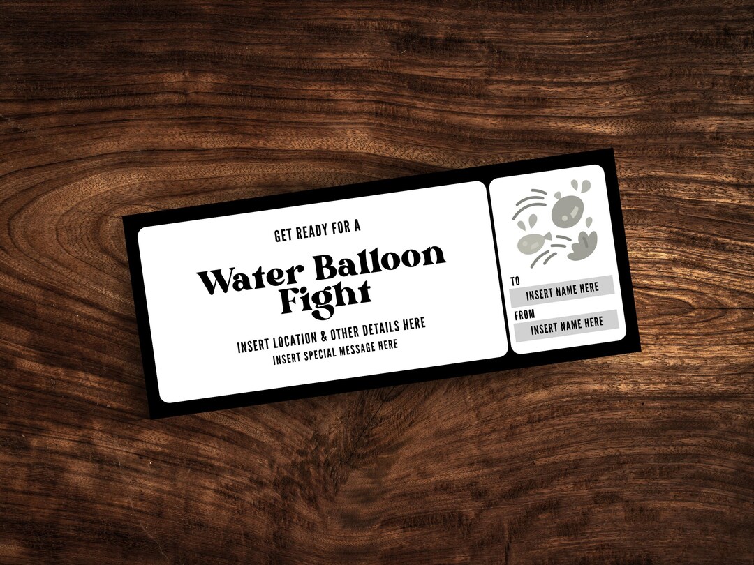 Editable Water Balloon Fight Ticket Template, Custom Water Balloon ...