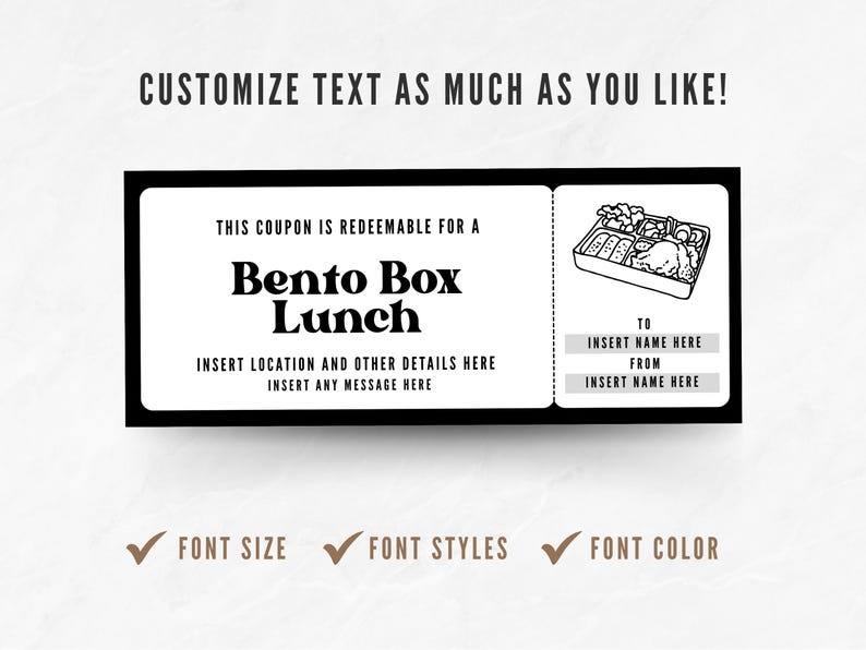 Custom Bento Box Lunch Coupon, Printable Bento Box Voucher, Editable Bento Box Gift Certificate ...
