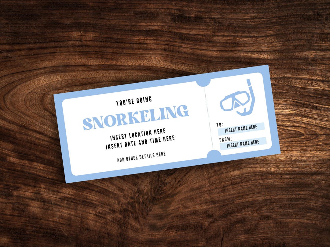 Editable Snorkeling Lesson Coupon, Custom Snorkeling Ticket Template ...