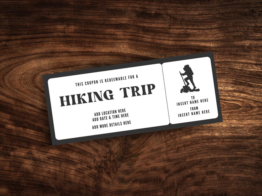 Editable Hiking Trip Coupon, Custom Wilderness Hike Gift Certificate ...