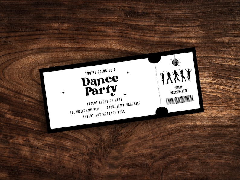 Editable Dance Party Ticket Template, Custom Dance Party Coupon ...