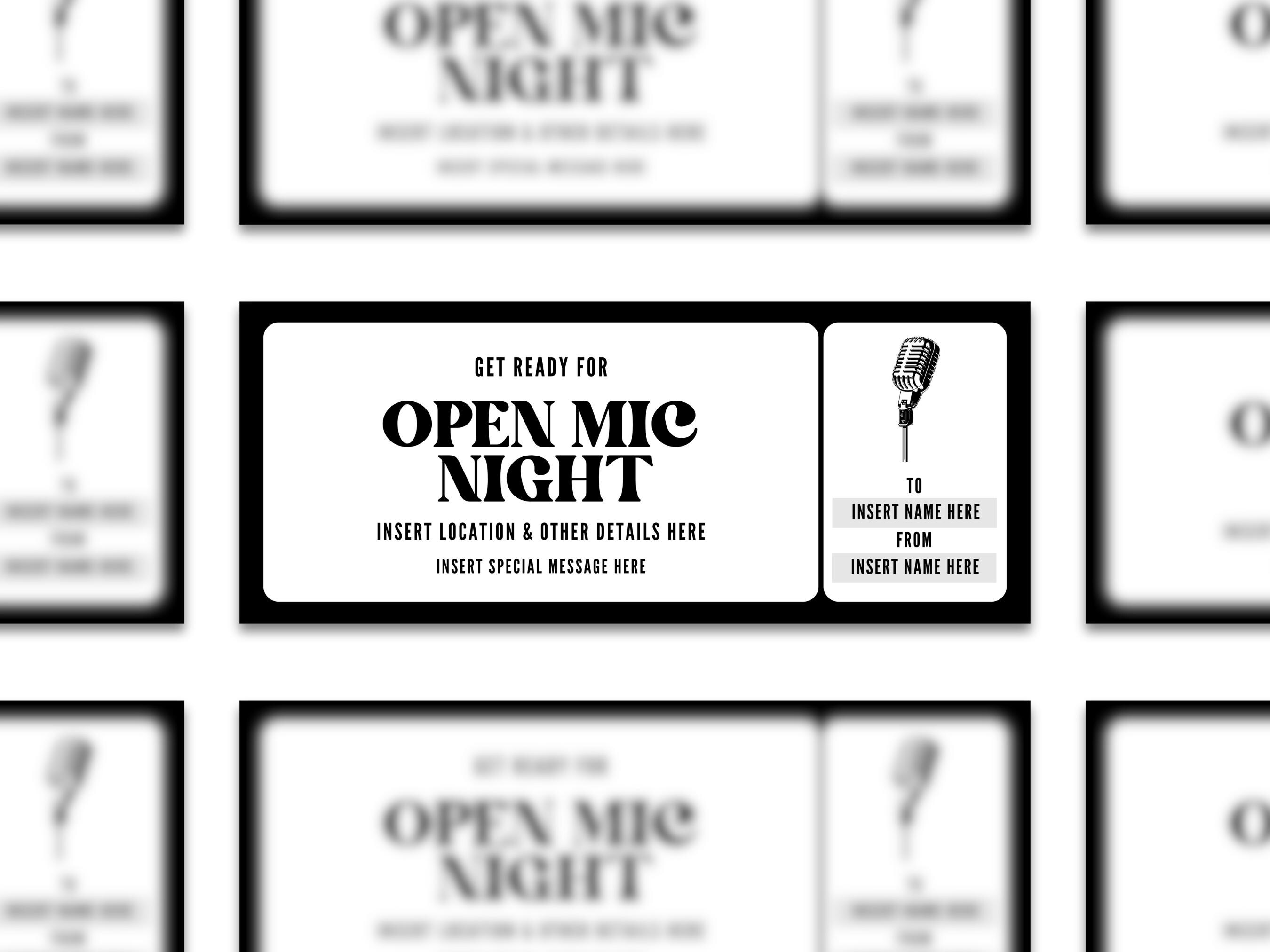 Custom Open Mic Night Ticket Template, Printable Open Mic Event Coupon ...