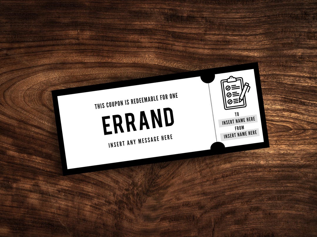 Editable Errand Coupon, Custom Running Errand Service Gift Certificate ...