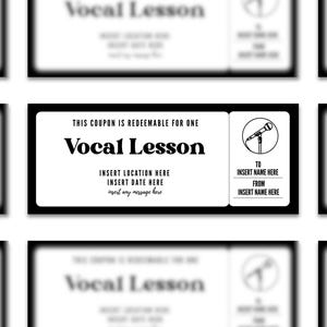Editable Vocal Lesson Coupon, Custom Singing Class Ticket Template ...