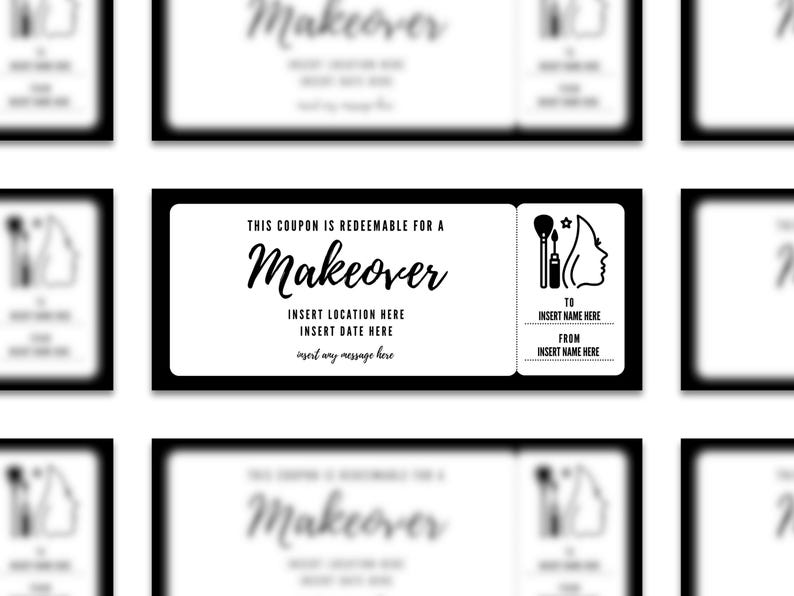Editable Makeover Coupon, Printable Make-up Service Ticket Template ...