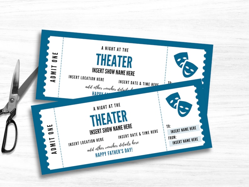 Custom Theater Ticket Template, Printable Play Show Ticket Coupon ...