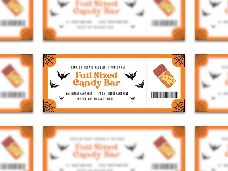 Editable Full Sized Candy Bar Coupon, Custom Trick or Treat Ticket ...
