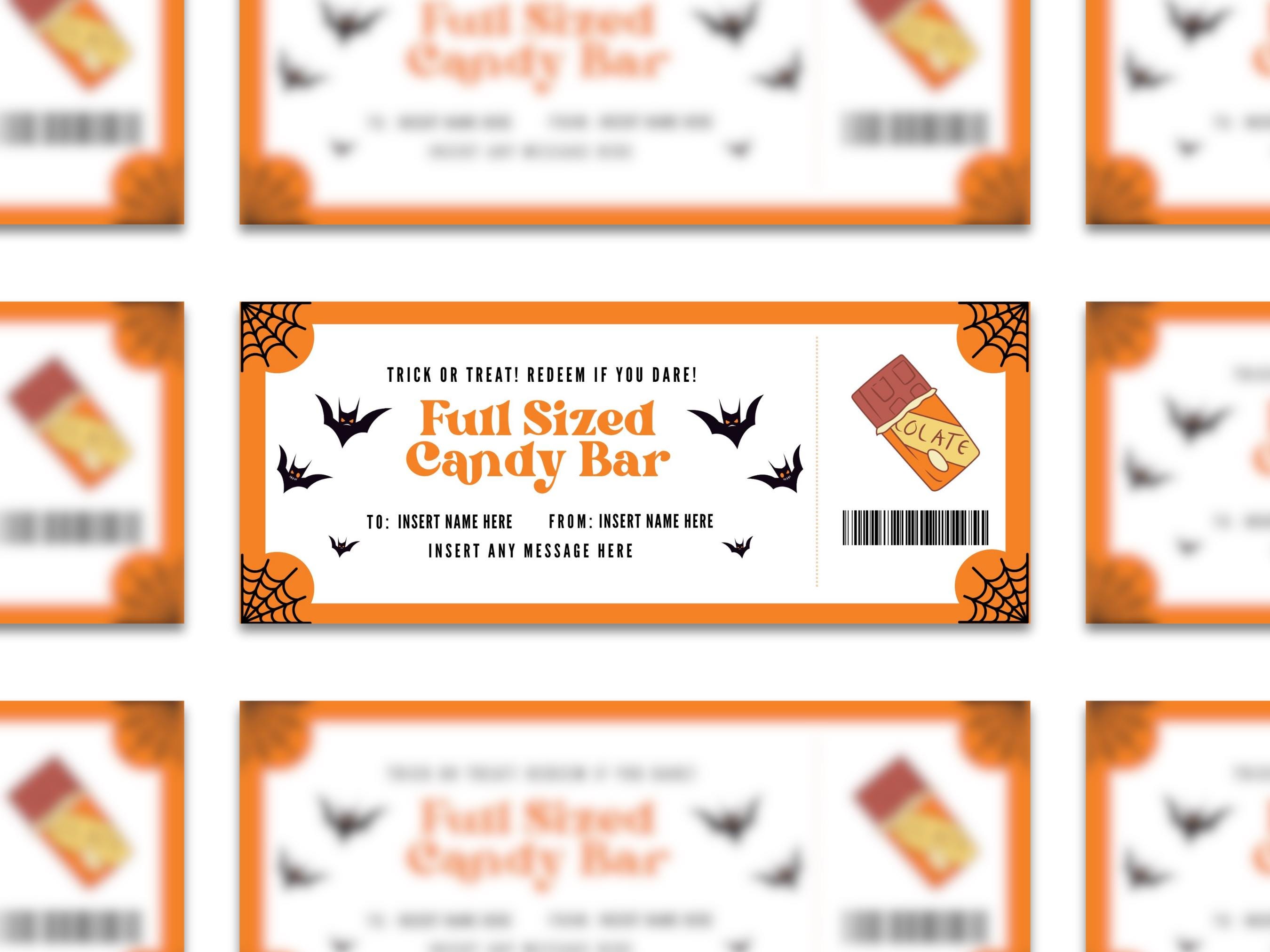 Editable Full Sized Candy Bar Coupon, Custom Trick or Treat Ticket ...