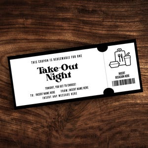 Editable Take-out Night Coupon, Printable Food Delivery Ticket Template ...