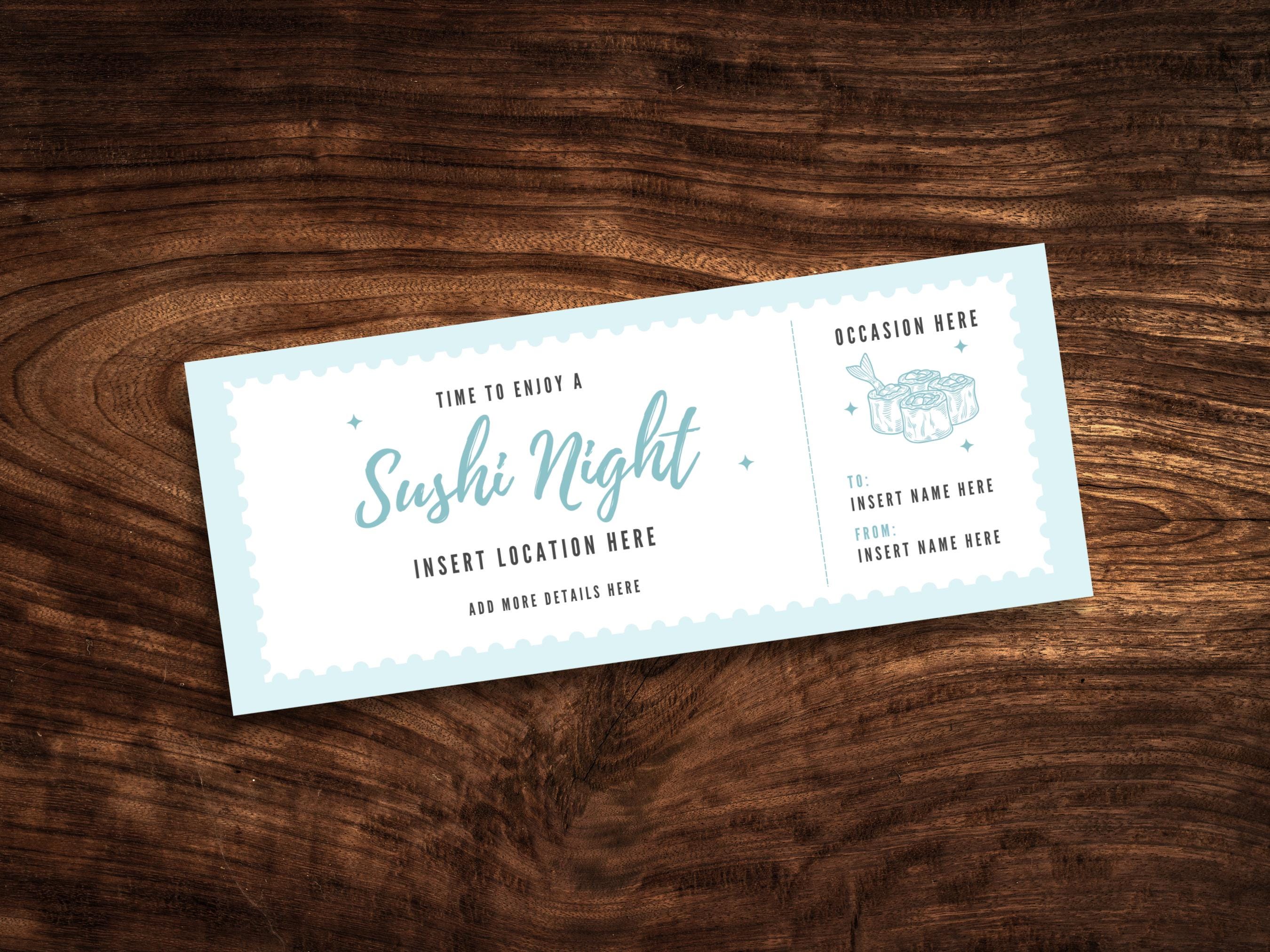 Editable Sushi Dinner Coupon Template, Custom Sushi Date Ticket ...