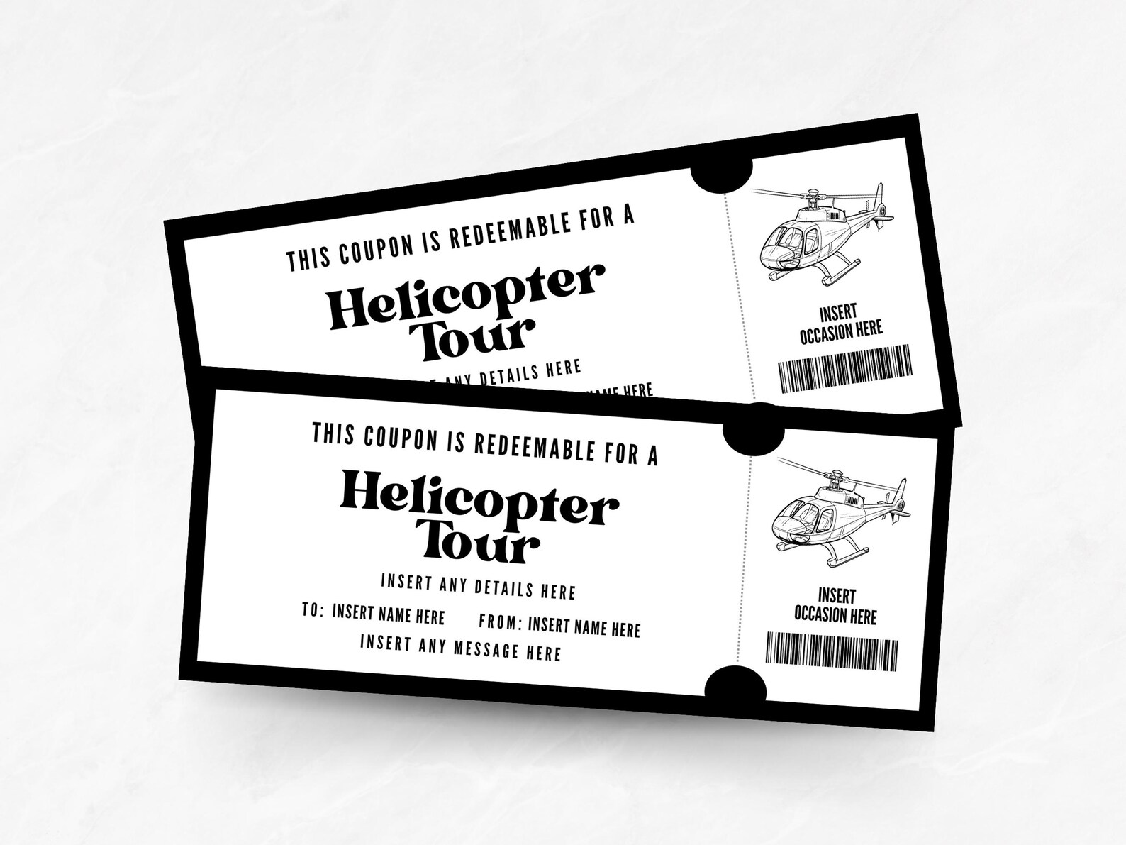 Editable Helicopter Tour Ticket Template, Printable Helicopter Ride ...
