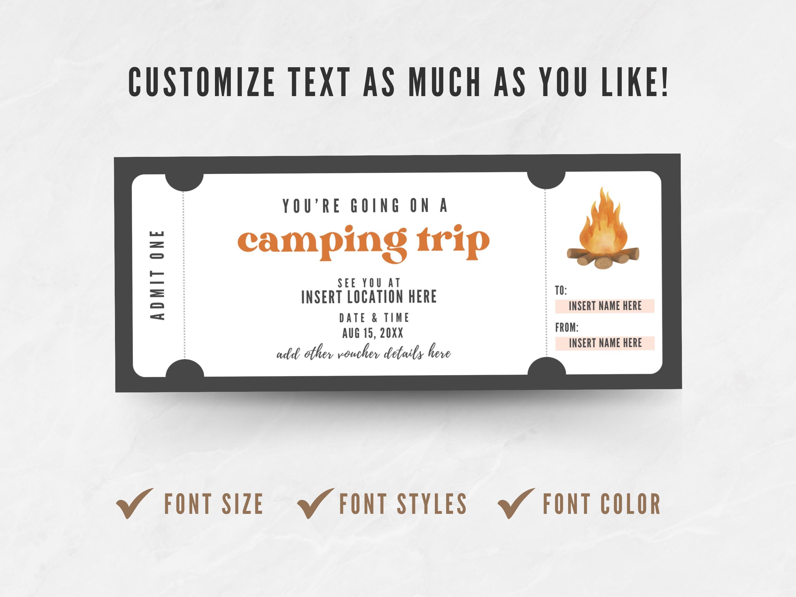 Editable Camping Trip Coupon, Custom Camping Adventure Gift Certificate ...