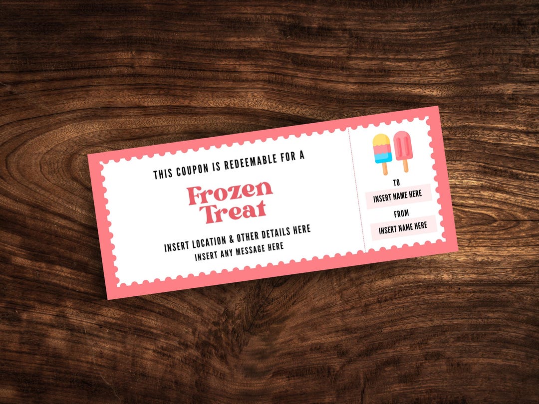 Editable Frozen Treat Coupon, Custom Popsicle Gift Certificate, Digital ...