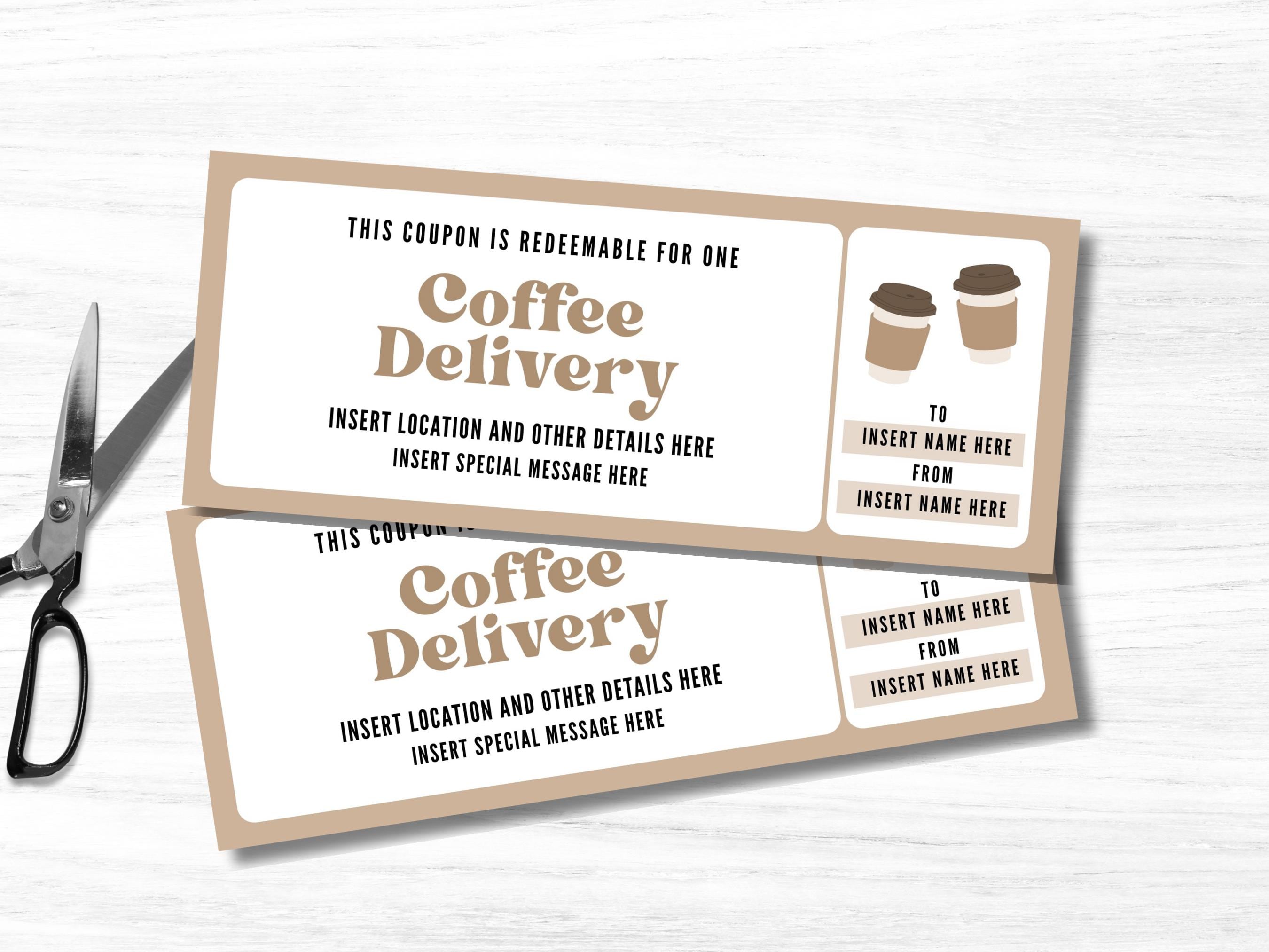Editable Coffee Delivery Coupon, Printable Coffee Takeaway Ticket ...