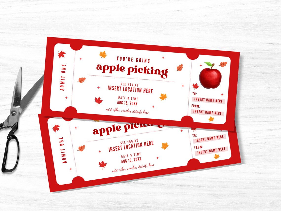 Editable Apple Picking Coupon, Custom Apple Orchard Ticket Template ...