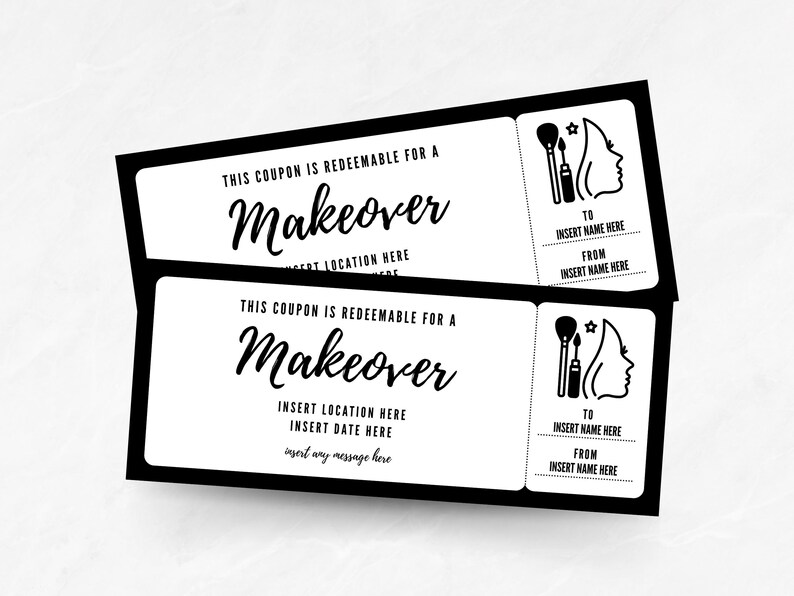 Editable Makeover Coupon, Printable Make-up Service Ticket Template ...