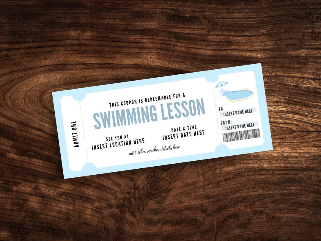 Editable Swimming Lesson Coupon, Custom Swim Lessons Ticket Template ...
