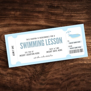 Editable Swimming Lesson Coupon, Custom Swim Lessons Ticket Template ...