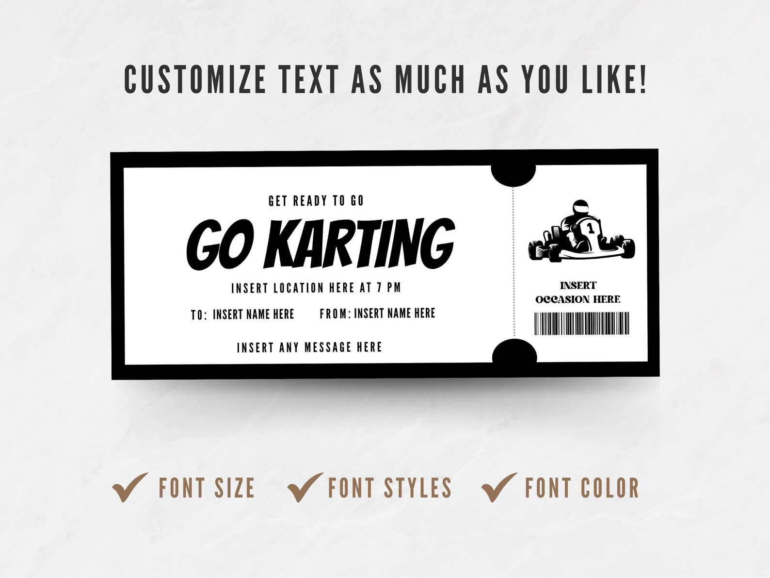 Custom Go Kart Ticket Template, Editable Go Karting Coupon, Surprise ...