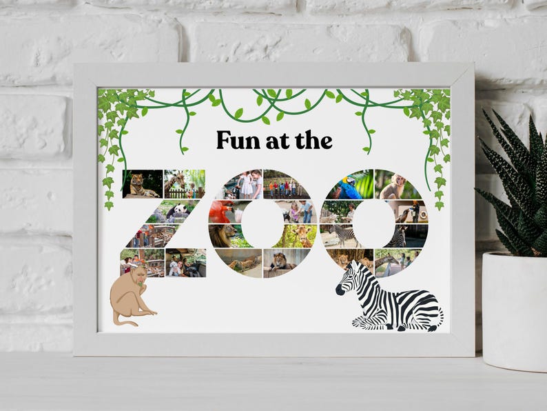 Editable Zoo Photo Collage Template, Custom Zoo Birthday Sign Printable ...