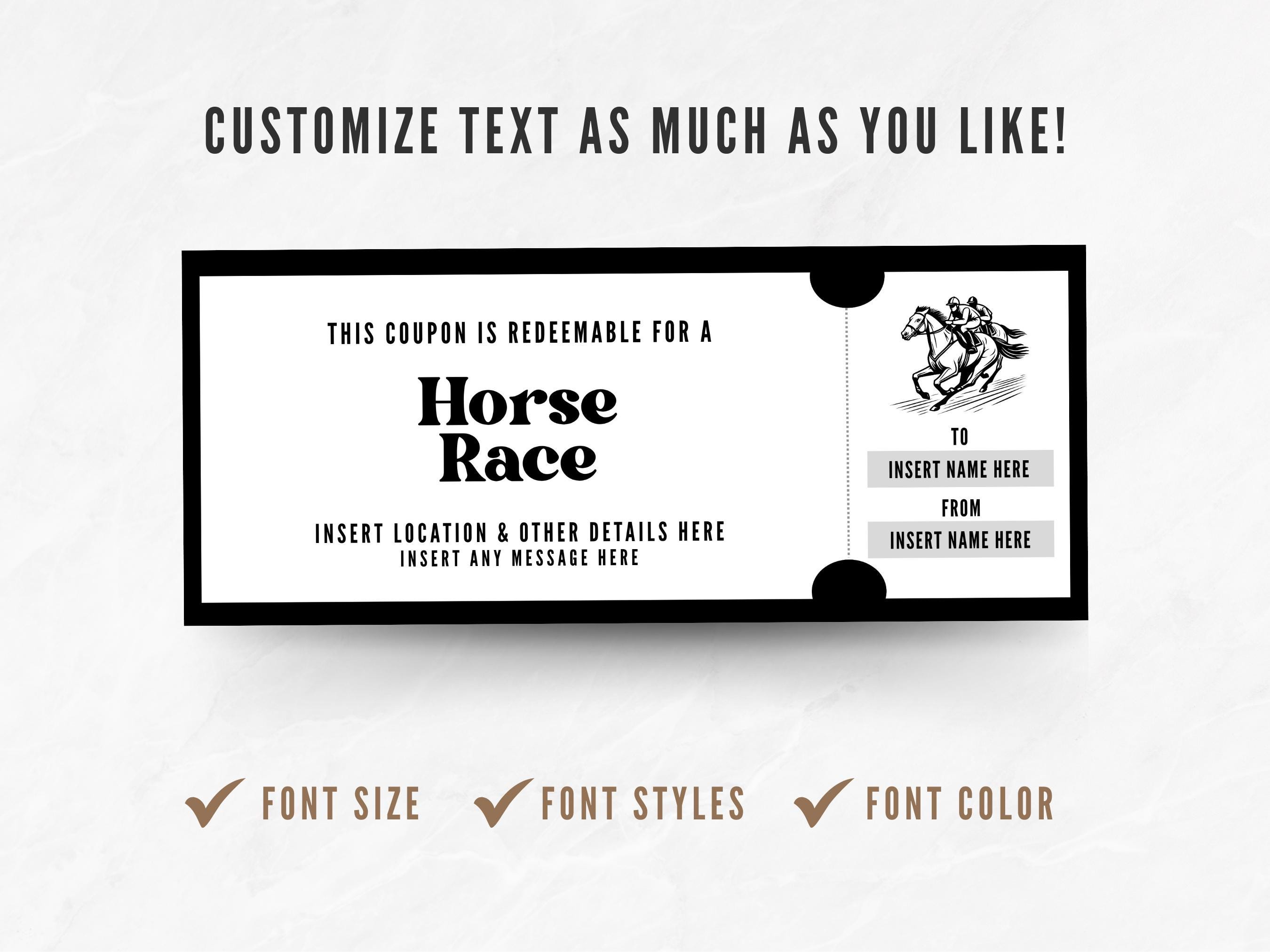 Editable Horse Race Ticket Template, Printable Horseback Riding Show ...