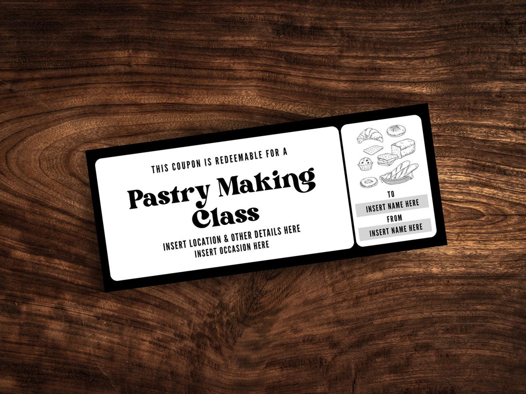 Printable Pastry Making Class Coupon Template, Editable Baking Class ...