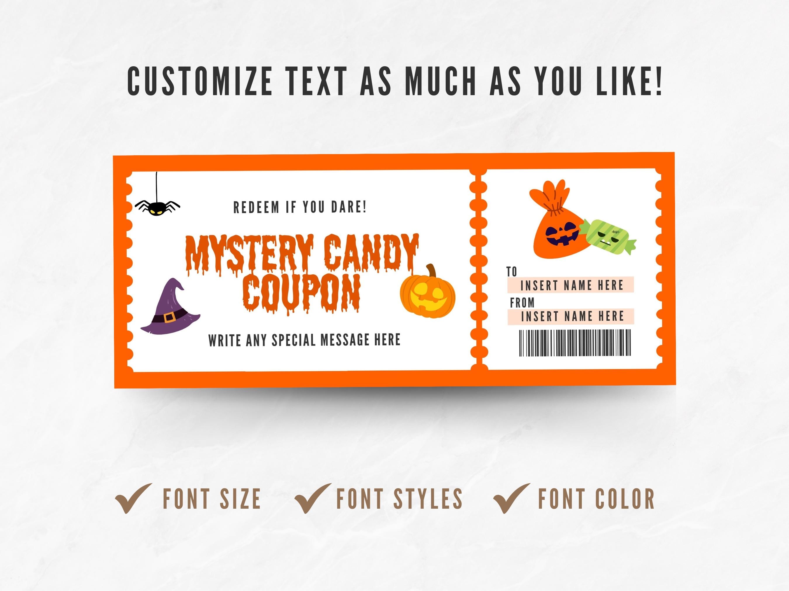 Editable Mystery Candy Coupon, Printable Trick-or-treat Template ...