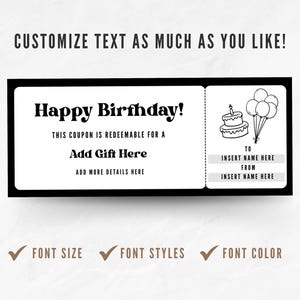 Editable Birthday Gift Certificate Template, Custom Happy Birthday Gift ...