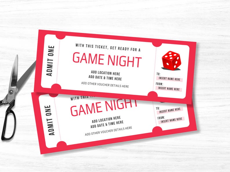 Editable Game Night Coupon, Custom Family Game Night Ticket Template ...