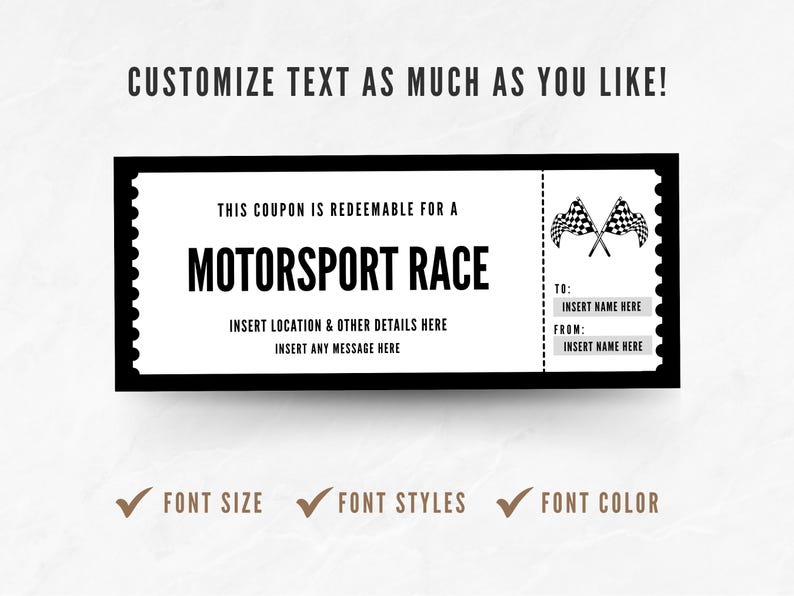 Editable Motorsport Race Coupon Template, Custom Racecar Ticket ...