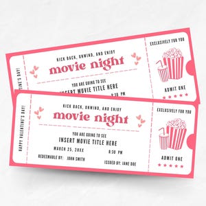 Editable Movie Night Coupon, Custom Movie Valentine's Day Voucher ...
