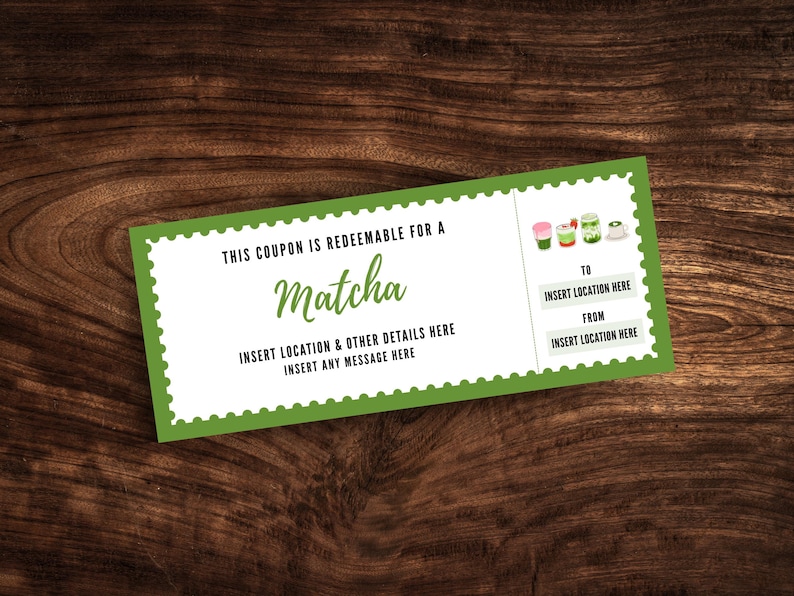 Custom Matcha Tea Date Coupon, Printable Matcha Invite, Editable Matcha ...